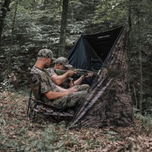 ALPS OutdoorZ Dash Camo Panel Hunting Blind with Hybrid 2 Person Ground Pop Up Design for Quick Deployment, Wide Window, and Interior Mesh Pocket, Realtree Timber