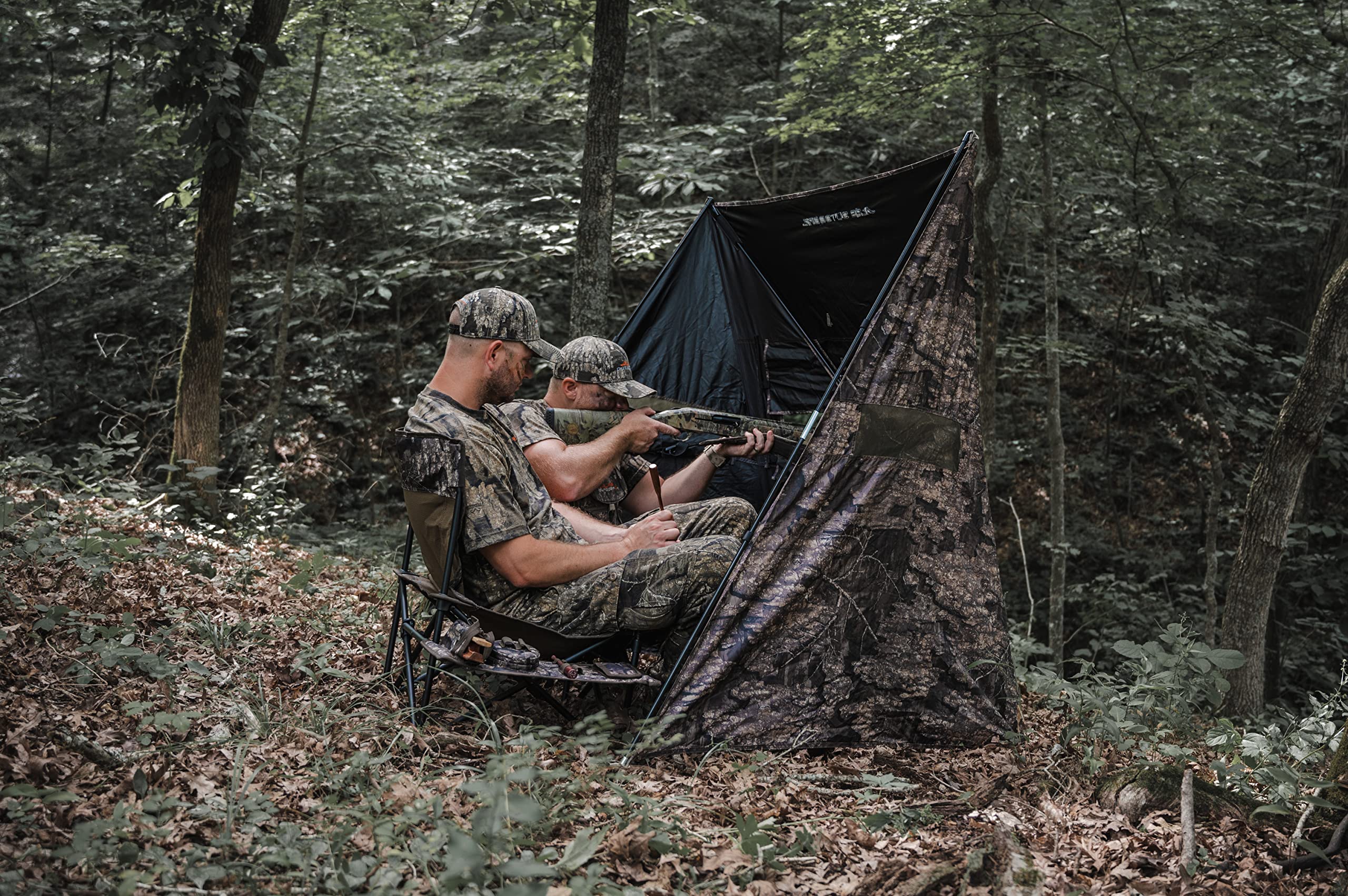 ALPS OutdoorZ Dash Camo Panel Hunting Blind with Hybrid 2 Person Ground Pop Up Design for Quick Deployment, Wide Window, and Interior Mesh Pocket, Realtree Timber