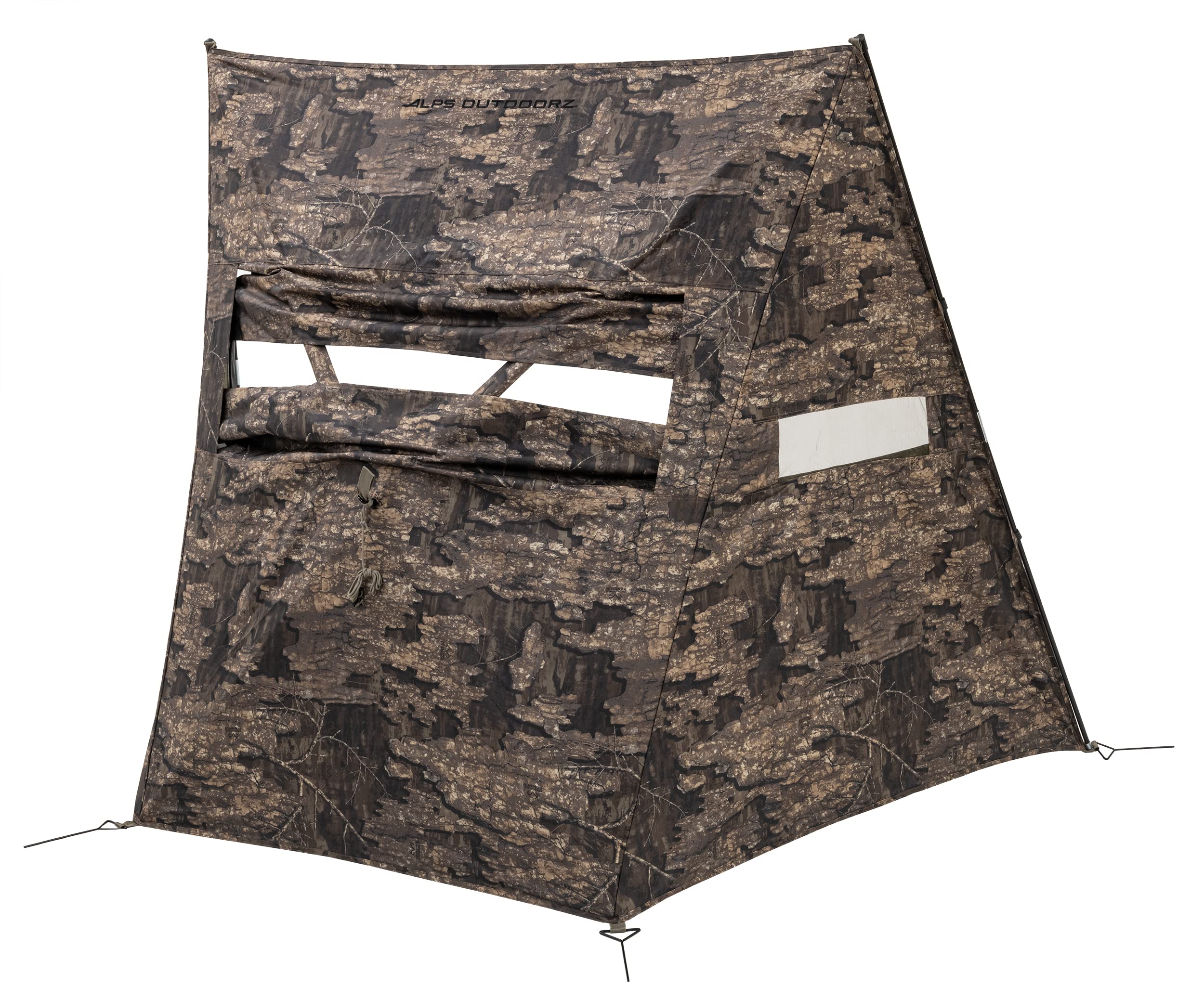 ALPS OutdoorZ Dash Camo Panel Hunting Blind with Hybrid 2 Person Ground Pop Up Design for Quick Deployment, Wide Window, and Interior Mesh Pocket, Realtree Timber