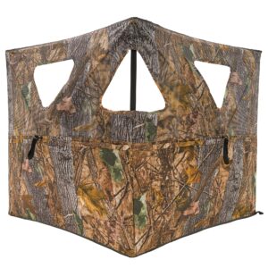 rpnb hunting blind, two-panel easy setup ground hunting blinds, pop-up camouflage hunting blinds with noise-free windows, one-way see-through dual hub stakeout hunting screen