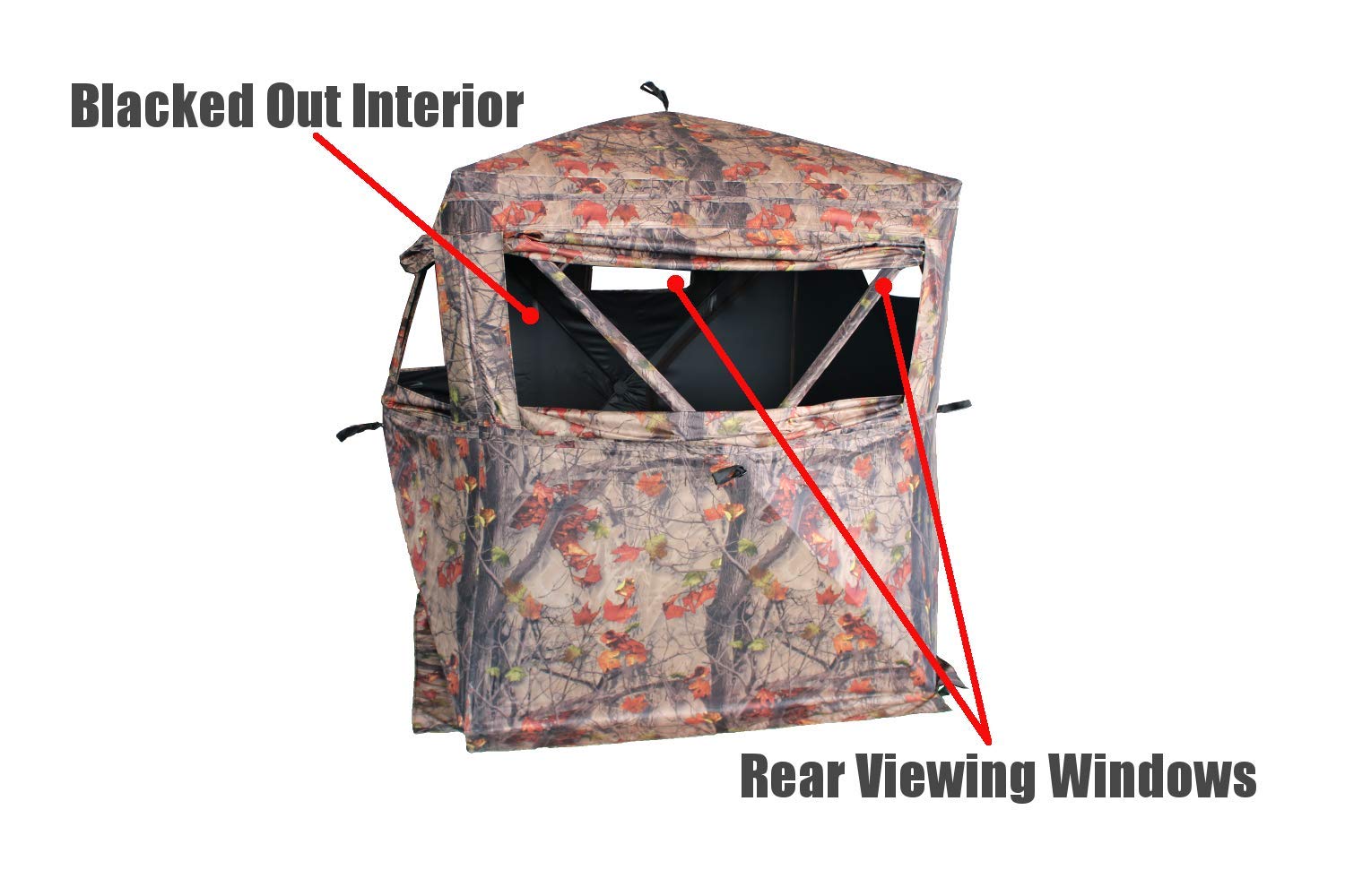 Muddy Executioner 150-2 Man Pop-Up Blind Panoramic Windows, Split Curtains on Silent Sliders, 180 Degree Shooting Windows