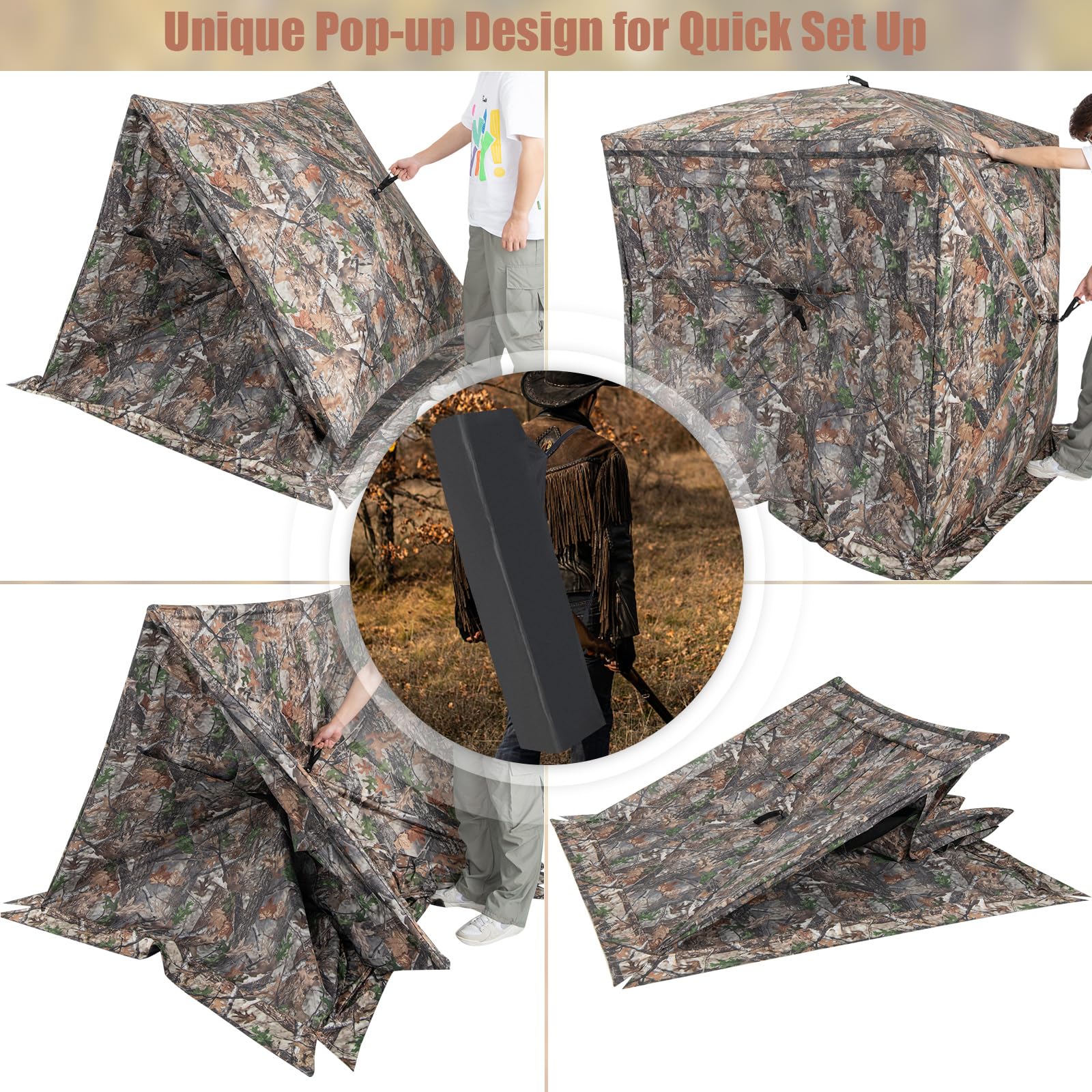 Giantex Ground Blinds for Deer Hunting - Portable Hunting Blind, Camo Tent See Through, 2-3 Person Pop Up Deer Blind with 270 Degree View, 8 Sturdy Ground Stakes, 4 High-Wind Tie-Down Ropes, Carry Bag