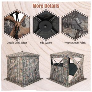 Giantex Ground Blinds for Deer Hunting - Portable Hunting Blind, Camo Tent See Through, 2-3 Person Pop Up Deer Blind with 270 Degree View, 8 Sturdy Ground Stakes, 4 High-Wind Tie-Down Ropes, Carry Bag