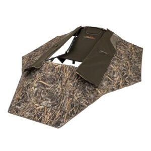 alps outdoorz zero-gravity layout blind - advanced hunting blind in realtree max-7, with flared fabric, heavy-duty stakes, padded seat & headrest, gear pockets, and backpack straps