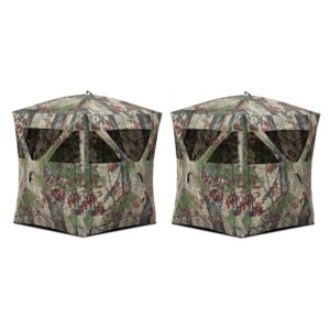 barronett blinds radar portable lightweight pop-up 2 person ground deer/turkey hunting hub blind with rear and mesh windows, backwoods camo, 2 pack