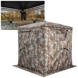 happygrill hunting ground blind for 2-3 person, 270° see through hunting blind with storage bag, panoramic window, silent window slide, portable pop up blind hunting tent