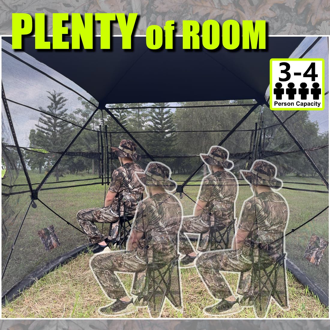 LUCKUNTER 360 Degree See Through Hunting Blind Extra Large Tall (78X78X80 inch) 2/3/4 Person Ground Camouflage Pop Up Hunting Blind for Turkey Deer Hunting