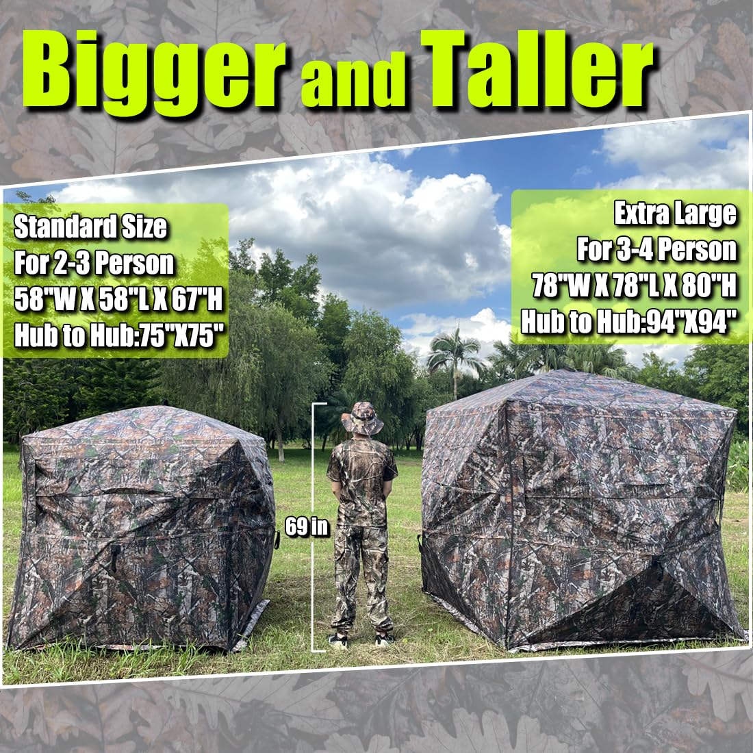 LUCKUNTER 360 Degree See Through Hunting Blind Extra Large Tall (78X78X80 inch) 2/3/4 Person Ground Camouflage Pop Up Hunting Blind for Turkey Deer Hunting