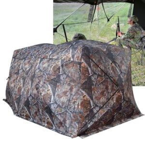 thunderbay bunkhouse pop up portable side-by-side see through hunting blind, 6 person wide bottom 360 degree see through hunting tent, footprint: 180"x90" with 80" height