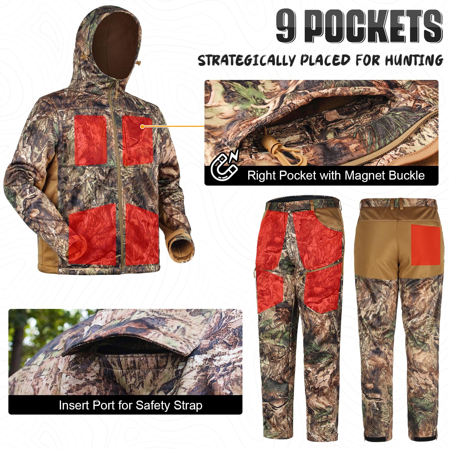 Hunting Blinds and Silent Hunting Clothes for Men Fleece Lining, Safety Strap Compatible