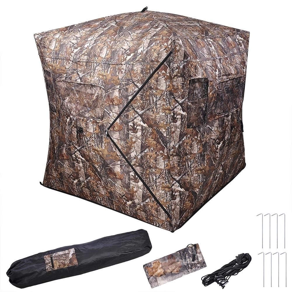 KOVAL INC. Pop Up Ground Wood-Leaf Camouflage Hunting Blind Hub Style (Camo Square)