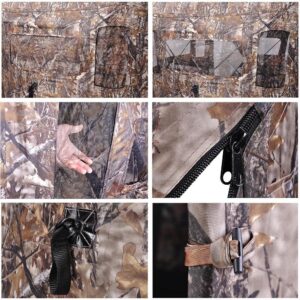 KOVAL INC. Pop Up Ground Wood-Leaf Camouflage Hunting Blind Hub Style (Camo Square)