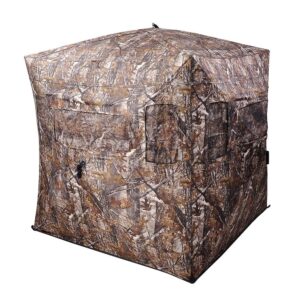 KOVAL INC. Pop Up Ground Wood-Leaf Camouflage Hunting Blind Hub Style (Camo Square)