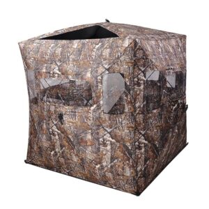 KOVAL INC. Pop Up Ground Wood-Leaf Camouflage Hunting Blind Hub Style (Camo Square)