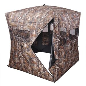 KOVAL INC. Pop Up Ground Wood-Leaf Camouflage Hunting Blind Hub Style (Camo Square)