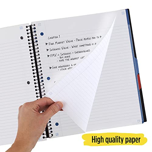 Five Star Advance Spiral Notebook + Study App, 3 Subject, College Ruled Paper, 11" x 8-1/2", 150 Sheets, With Spiral Guard and Movable Dividers, Black, 1 Count (73132)