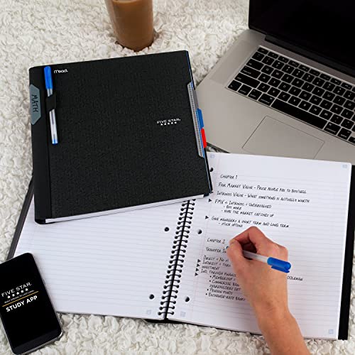 Five Star Advance Spiral Notebook + Study App, 3 Subject, College Ruled Paper, 11" x 8-1/2", 150 Sheets, With Spiral Guard and Movable Dividers, Black, 1 Count (73132)