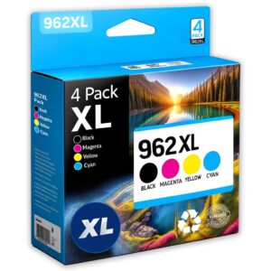 5-star compatible ink cartridge replacement for hp 962xl. works with officejet pro 9028 9029 9010 9015 9018 9025 9020 9012 9026 9027 printers. 4 pack (black, cyan, magenta, yellow)