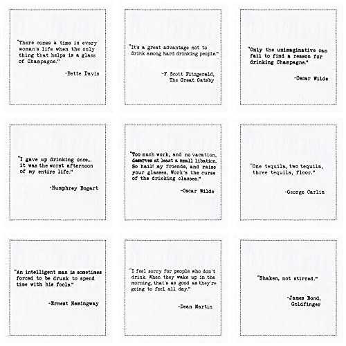 Five Star Napkins Literary Bar Quotes White Cotton Cocktail Napkins, Beverage Napkins, Bar Napkins, Cloth Napkins, Party Napkins, Holidays, Weddings, Birthdays, Disposable, 4.5" x 4.5"- (50x)