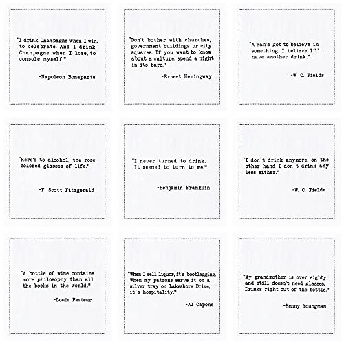 Five Star Napkins Literary Bar Quotes White Cotton Cocktail Napkins, Beverage Napkins, Bar Napkins, Cloth Napkins, Party Napkins, Holidays, Weddings, Birthdays, Disposable, 4.5" x 4.5"- (50x)