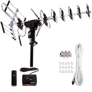 five star outdoor digital amplified hdtv antenna - up to 200 mile long range, directional 360 degree rotation by remote control, hd 4k 1080p fm radio,support 5 tvs plus installation kit