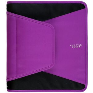 Five Star Zipper Binder, 1-1/2 Inch 3-Ring Binder for School, 3 Pocket Expanding File, 500 Sheet Capacity, Purple (72532)