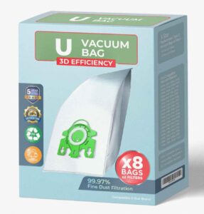 5-star compatible s7000-s7999 upright and dynamic u1 series upright airclean 3d efficiency foil seals 8 packs type u vacuum cleaner bags, include 1 pre-motor and 1 post-motor filters.