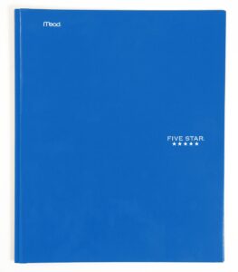 five star 2-pocket folders with prong fasteners, folders with pockets, blue (72365)