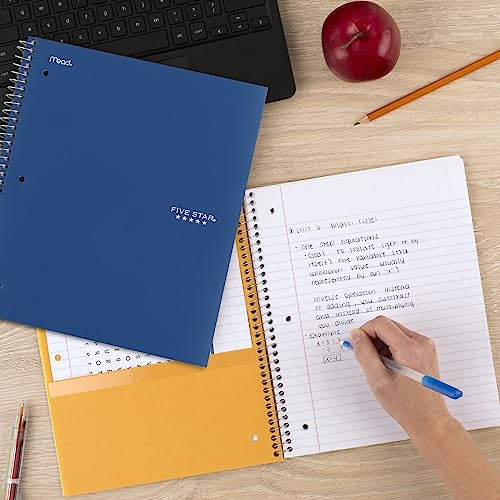 Five Star Spiral Notebooks + Study App, 2 Pack, 1 Subject, College Ruled Paper, 100 Sheets, 11" x 8-1/2", Pacific Blue, Fire Red (38452)