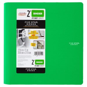 Five Star 2 Inch 3 Ring Binder, Plastic, Green (73302)