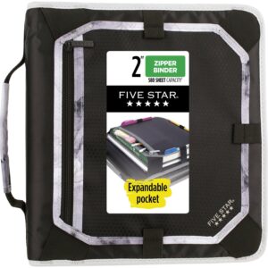 five star zipper binder, 2 inch 3-ring binder for school, expansion panel and expanding file, 580 sheet capacity, black/gray (29052it8)