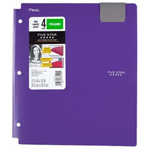 Five Star 4-Pocket Folders, Folders with Pockets, Fits 3 Ring Binder, Plastic, Teal, White, Purple, Lime, 4 Pack (73274)