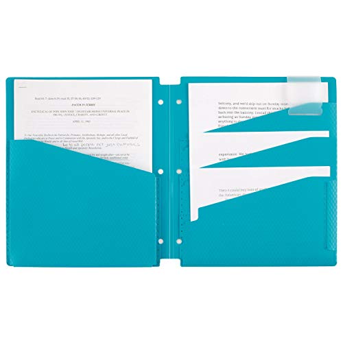 Five Star 4-Pocket Folders, Folders with Pockets, Fits 3 Ring Binder, Plastic, Teal, White, Purple, Lime, 4 Pack (73274)