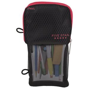 Five Star Pencil Pouch, Pen Case, Fits 3 Ring Binder, Stand 'N Store, Black/Hot Pink (50516)