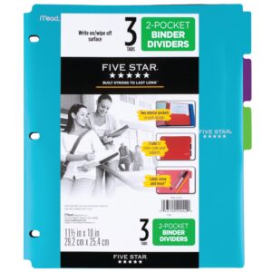 Five Star Binder Dividers, 2 Pocket, 3 Tabs, Color Selected For You, 3 Pack (20042)