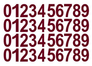 0-9 numbers burgundy vinyl sticker decals assorted set of 40 choose size!! 1/2" to 12" (v746burgundyarialbold) (2.5")