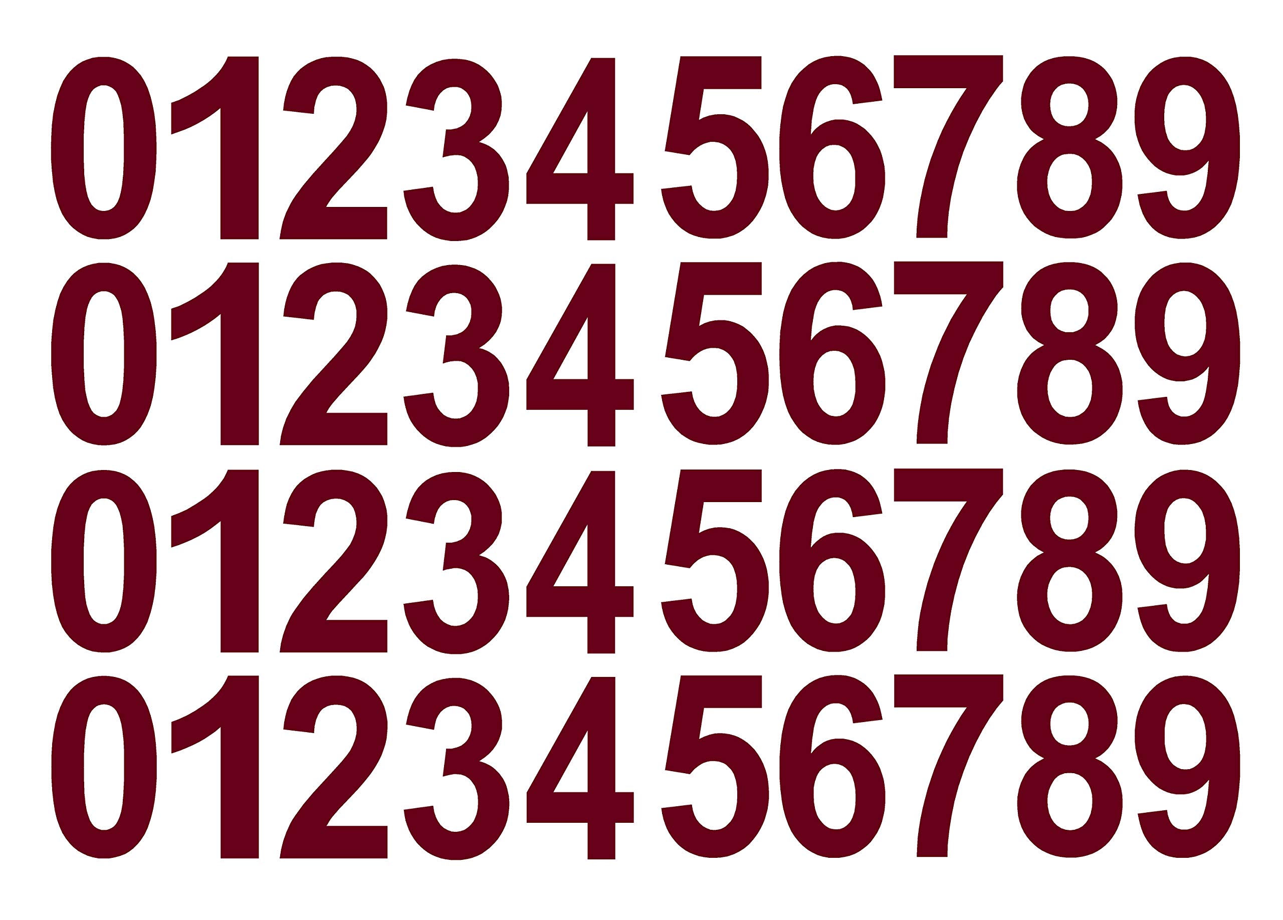 0-9 Numbers Burgundy Vinyl Sticker Decals Assorted Set of 40 Choose Size!! 1/2" to 12" (V746BurgundyArialBold) (2.5")