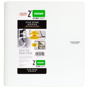 five star 2 inch 3 ring binder, plastic, white (73306)