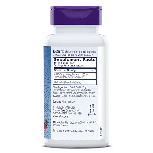 Natrol 5-HTP 100mg, Drug-Free Dietary Supplement Helps Support Balanced Mood, 30 Mixed Berry-Flavored Fast Dissolve Tablets, 15-30 Day Supply