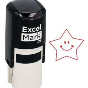 Round Teacher Stamp - HAPPY STAR - RED INK