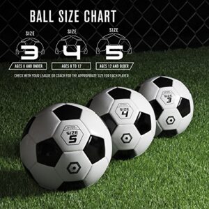 GoSports Classic Black and White Soccer Ball with Premium Pump - Available as Single Balls or 6 Pack - Choose Your Size