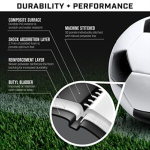 GoSports Classic Black and White Soccer Ball with Premium Pump - Available as Single Balls or 6 Pack - Choose Your Size