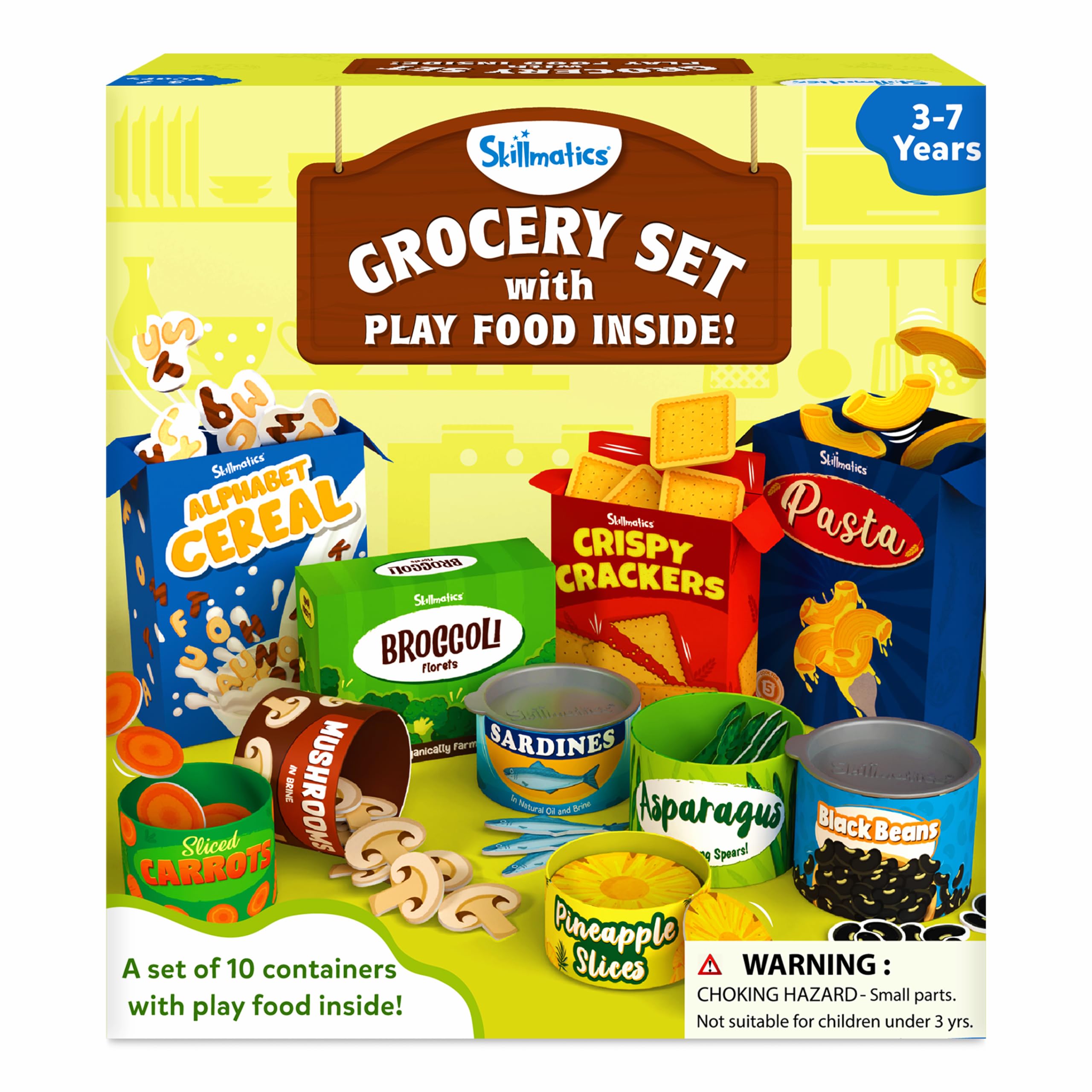 Skillmatics Pretend Play Grocery Set - 10 Containers, 100+ Play Food Items for Child's Play, Back-to-School Play Kitchen Accessories, Toy Kitchen, Fruits & Veggies, Gifts for Kids & Toddlers Ages 3-7