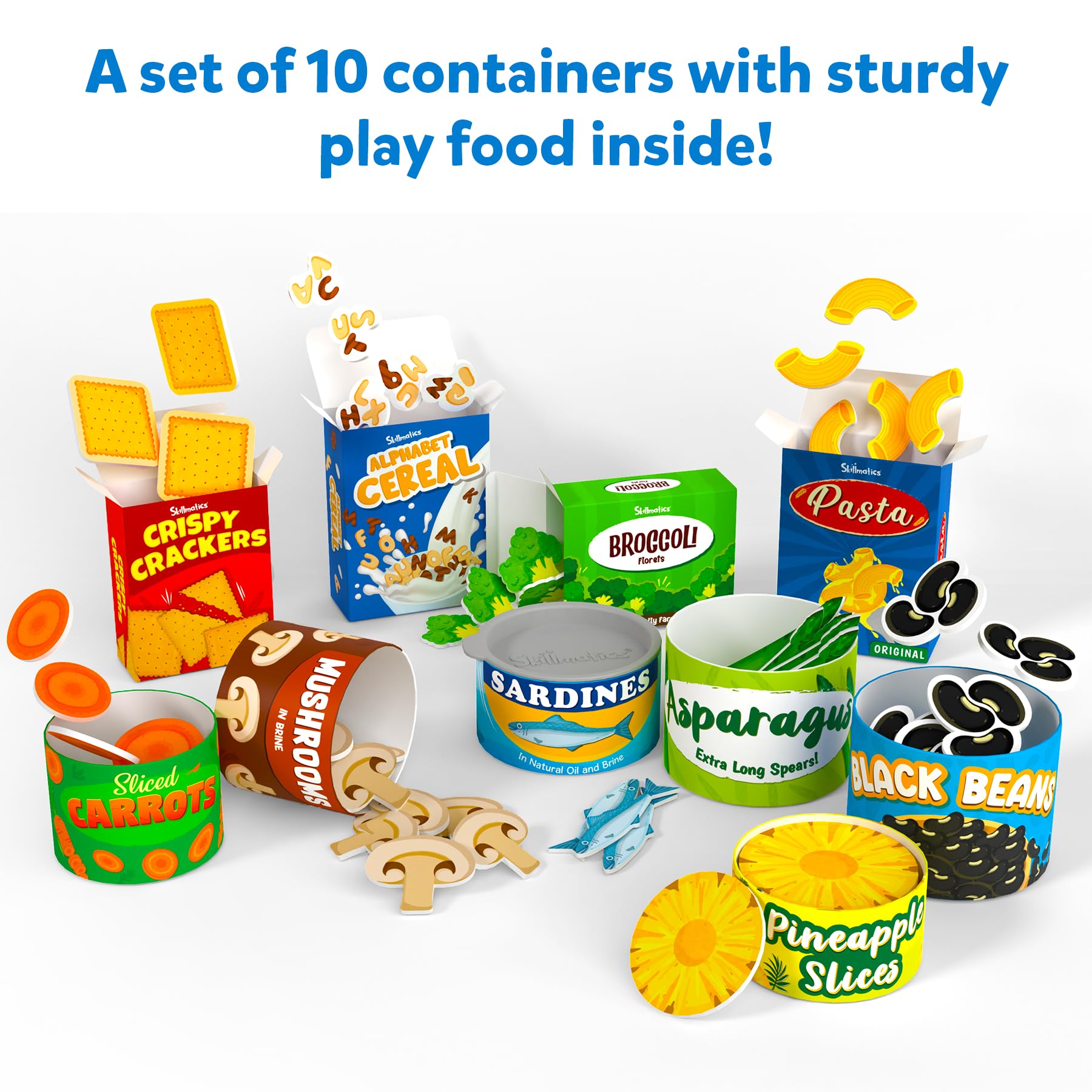 Skillmatics Pretend Play Grocery Set - 10 Containers, 100+ Play Food Items for Child's Play, Back-to-School Play Kitchen Accessories, Toy Kitchen, Fruits & Veggies, Gifts for Kids & Toddlers Ages 3-7