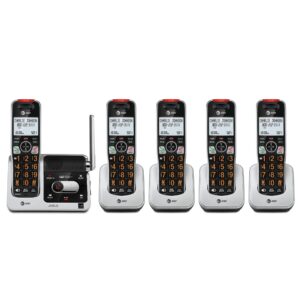 at&t bl102-5 dect 6.0 5-handset cordless phone for home with answering machine, call blocking, caller id announcer, audio assist, intercom, and unsurpassed range, silver/black