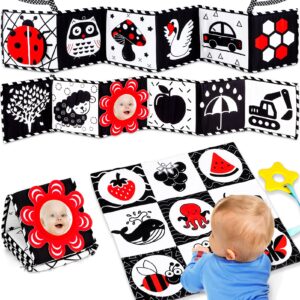 black and white high contrast baby toys 0-6 months montessori tummy time toys sensory crinkle toys for baby newborn infant 0-3 3-6 months soft cloth books carseat toys for baby boy girl gifts