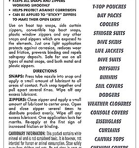 STAR BRITE Snap & Zipper Lubricant - Clear, Non-staining for Clothes, Jeep Tops, Wetsuits, Dive Suits, Gear Bags, Coolers, Biminis, Cushion Covers & More 1.75 OZ (089102)