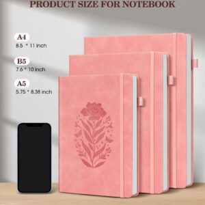 Lined Journal Notebook for Women, A5 Pink Hardcover Leather Journals for Writing, 200 Pages Thick Travel Daily Journal, College Ruled Notebook for Work School, Note Taking, Business 5.75'' X 8.38''