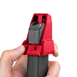 raeind universal magazine speedloaders for double stack magazines with different calibers including 32 auto, 9mm, 22tcm.357 sig.380 acp, 40 s&w speedloader, usa made (ruby)