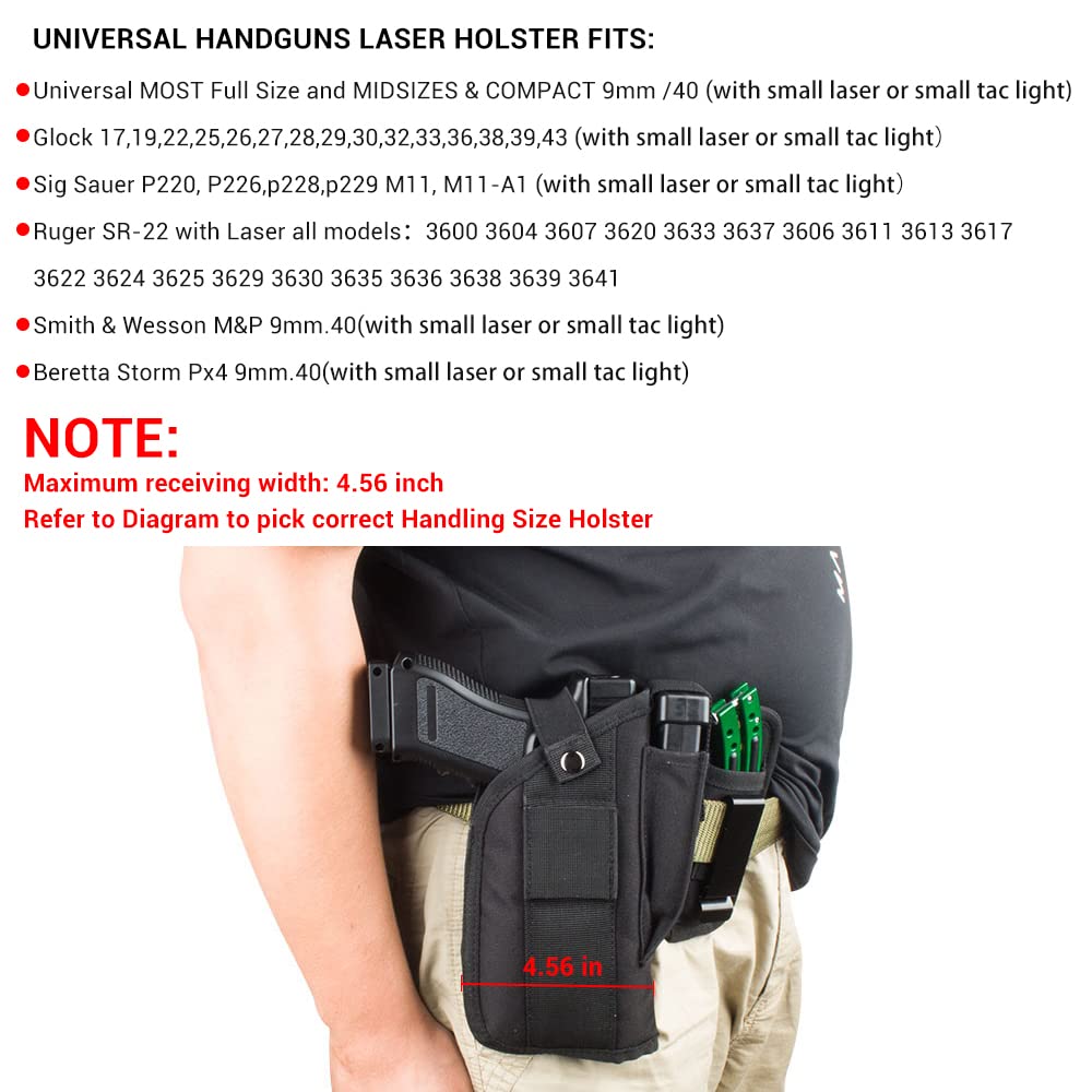 GVN Universal Right or Left Gun Laser Holster with Mag Holster Pouch for Smith&Wesson M&P 9mm.40 Holster G17,19,22,26,27,32,33,38,39,43/Beretta Storm Px4/Sig Sauer/Ruger(with Laser)